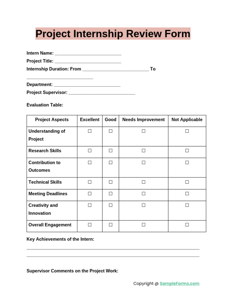 Project Internship Review Form | PDF