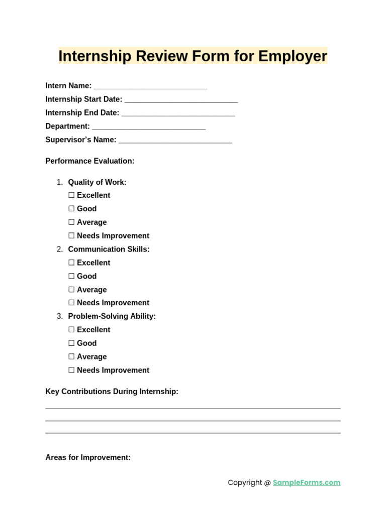 Internship Evaluation Form Template | PDF