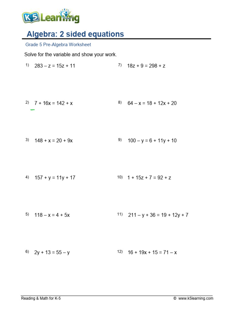 Grade 5 Two Sided Equations | PDF