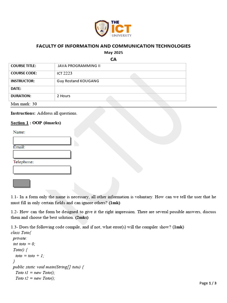 Ict 2223 Java Programming Ii Ca | PDF | Systems Architecture | Software ...