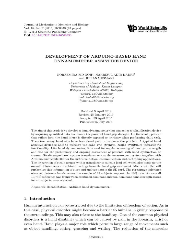 DEVELOPMENT OF ARDUINO-BASED HAND DYNAMOMETER ASSISTIVE DEVICE (NOH, NORAZMIRA MD KADRI ...