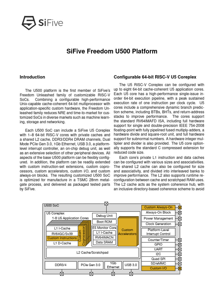 SiFive Freedom U500 Datasheet v1.0 | PDF | Cpu Cache | System On A Chip