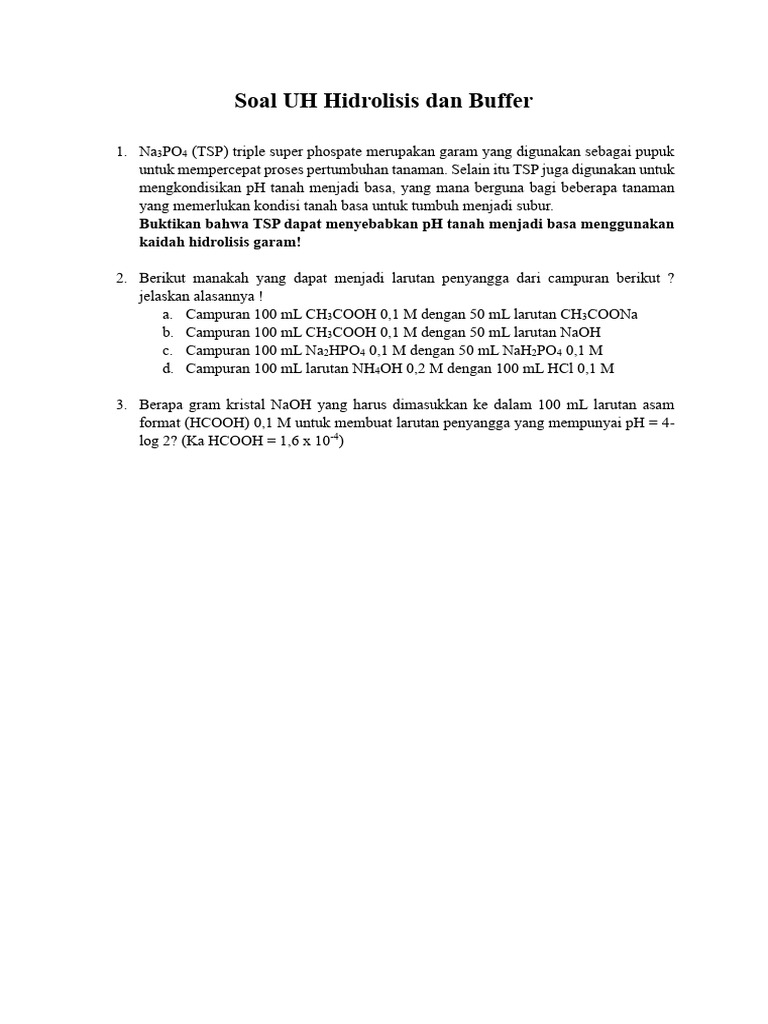 Soal UH Hidrolisis Dan Buffer | PDF