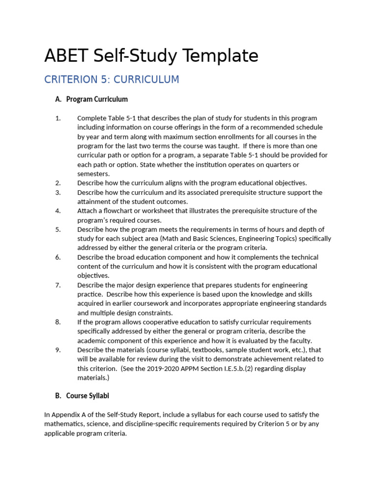 ABET Criterion 5 Template For 2019-20 | PDF | Curriculum