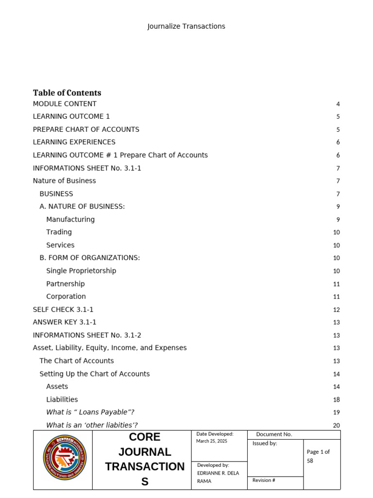 Core Journal Transactions | PDF | Corporations | Sole Proprietorship