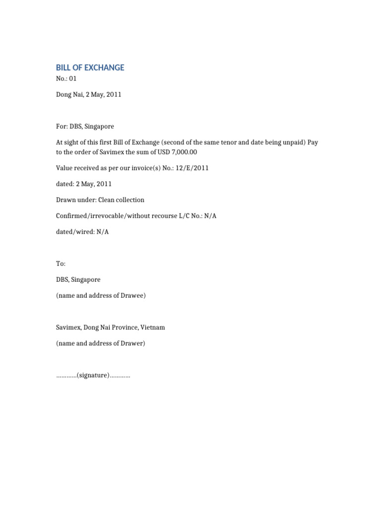 Bill of Exchange Savimex | PDF