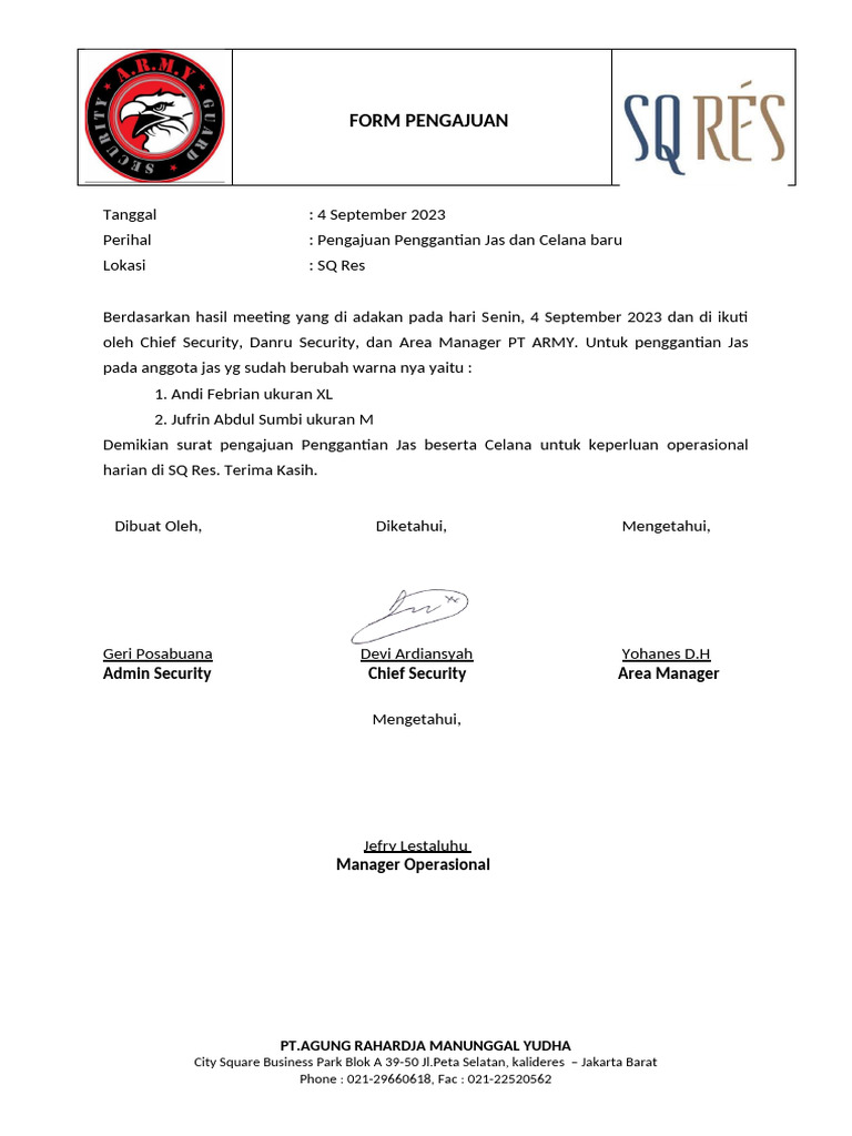 FORM Pengajuan Jas September 2023 | PDF