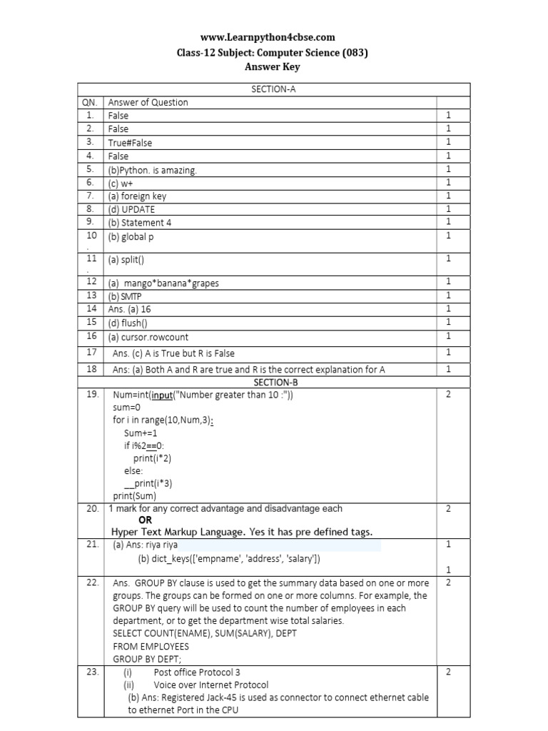 Sample Paper 3 - AnswerKey | PDF | Comma Separated Values | Computing