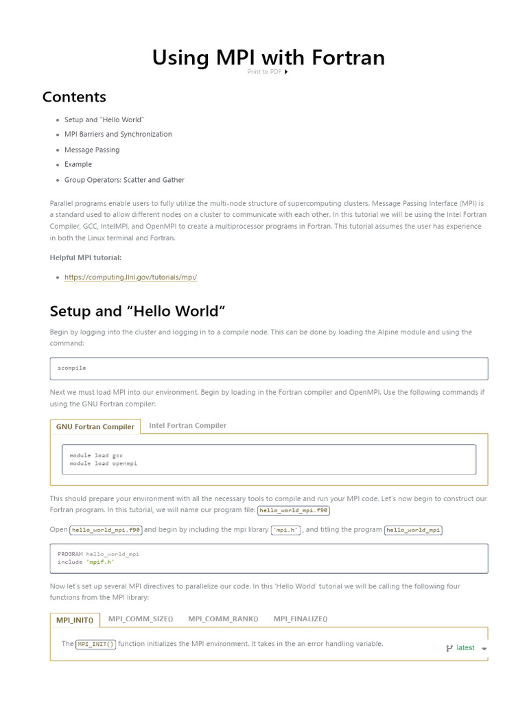 Using MPI With Fortran - Research Computing University of Colorado Boulder Documentation | PDF ...