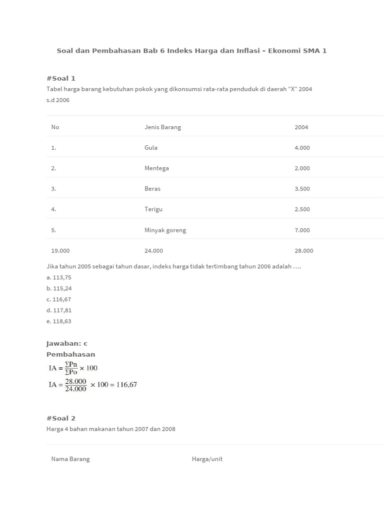Soal Dan Pembahasan Bab 6 Indeks Harga Dan Inflasi | PDF