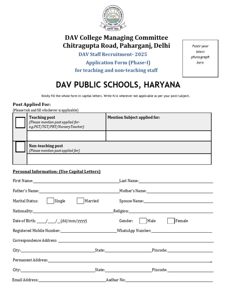 DAV Public Schools Offline Form | PDF
