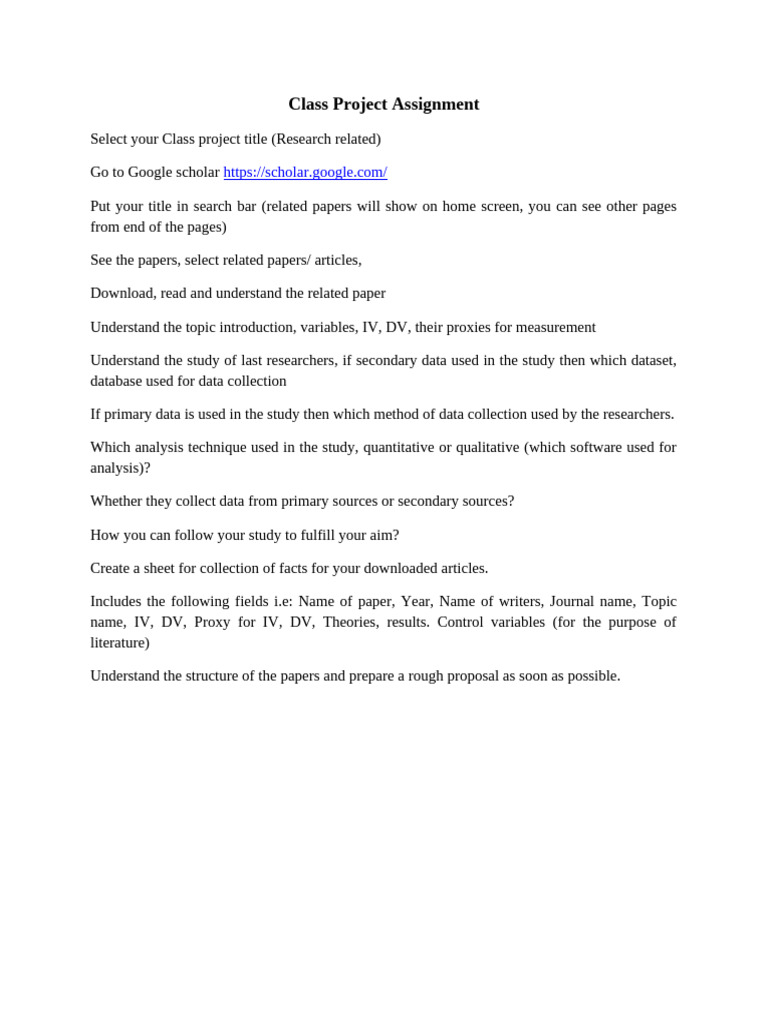Class Project Assignment | PDF