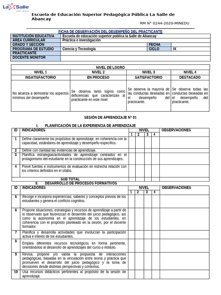 FICHA DE MONITOREO 2025 | PDF | Aprendizaje | Evaluación