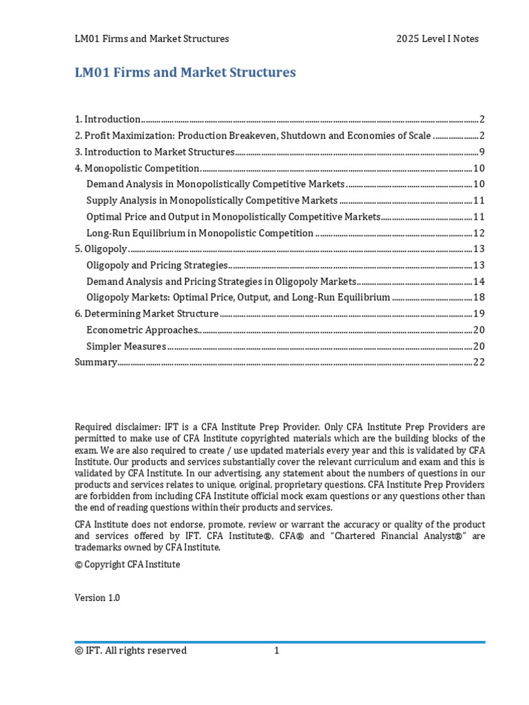 L1 LM1 Firms and Market Structures - Study Notes (2025) | PDF ...