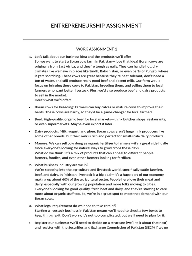 ENTREPRENEURSHIP ASSIGNMENT Group 6 | PDF | Dairy Farming | Cattle