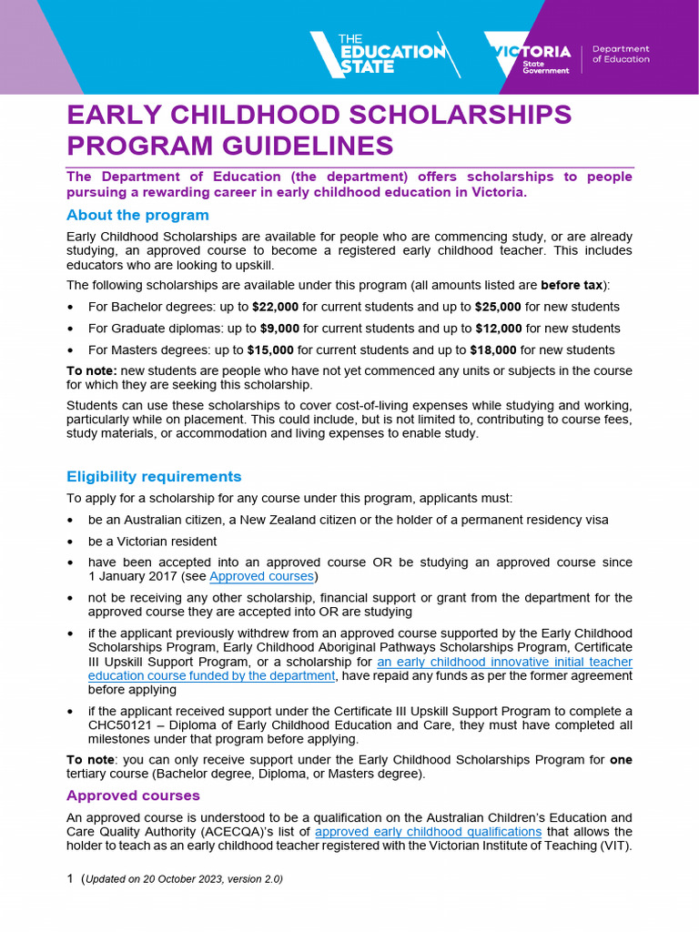 Early Childhood Scholarships Program Guidelines v2 | PDF | Academic ...