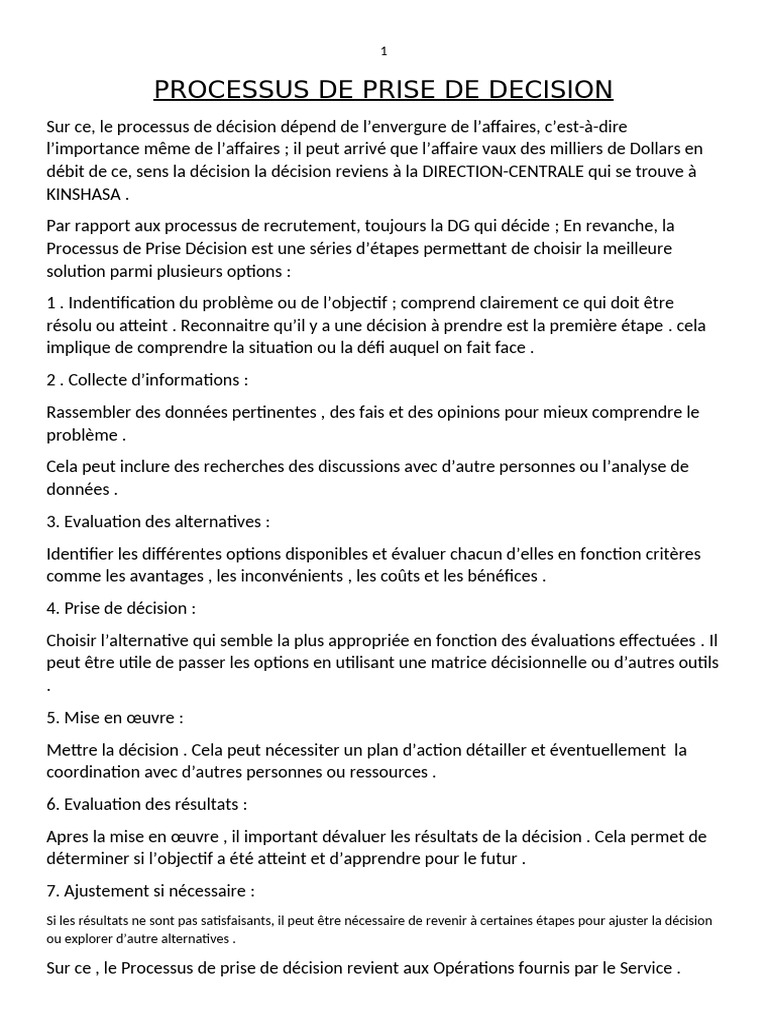 Processus de Prise de Décision Détaillé | PDF