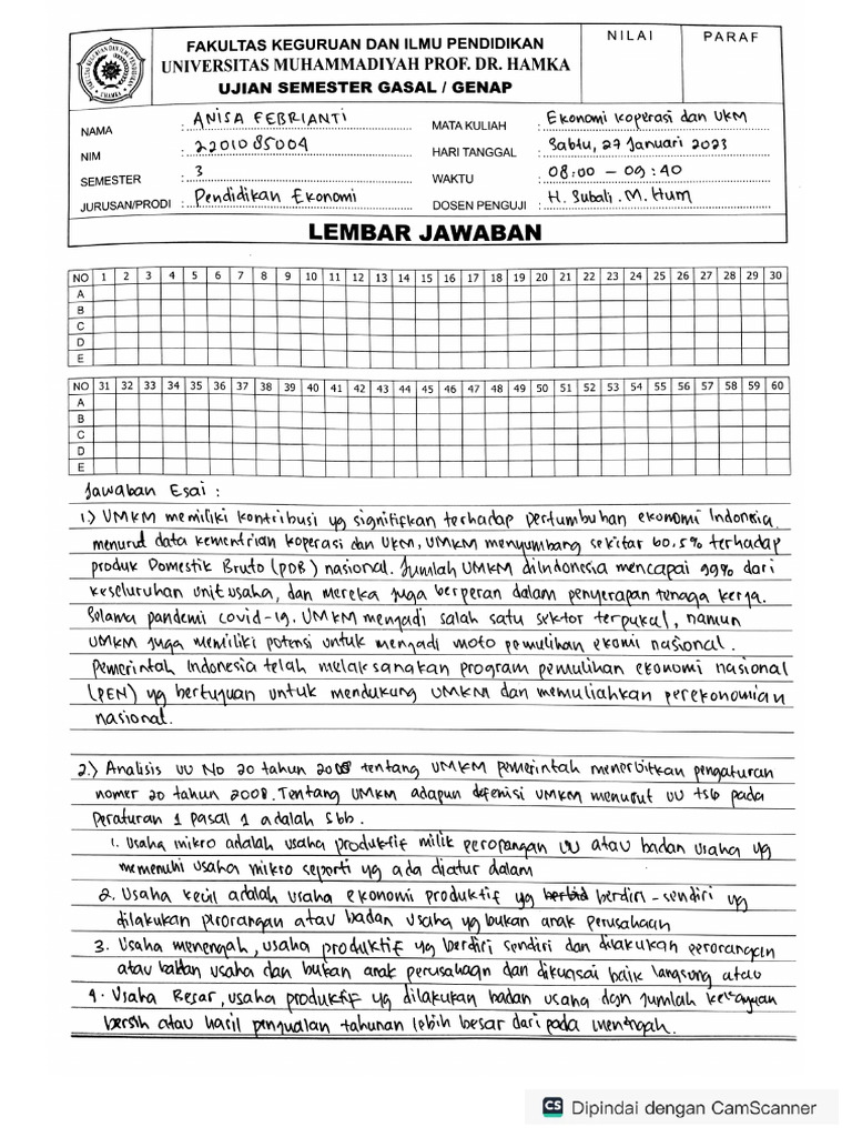 Ekonomi Koperasi Dan Ukm - 3A - ANISA FEBRIANTI - 2201085004 | PDF