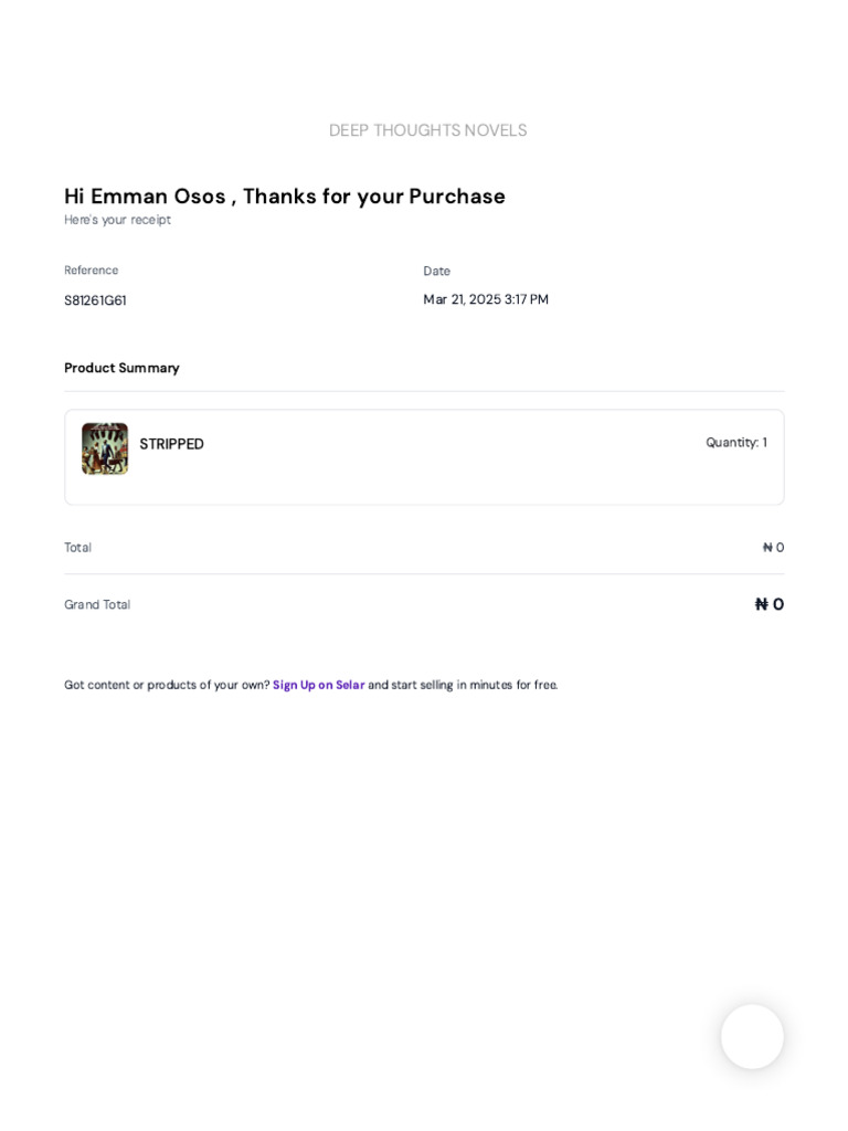 DEEP THOUGHTS NOVELS Purchase Receipt On Selar | PDF