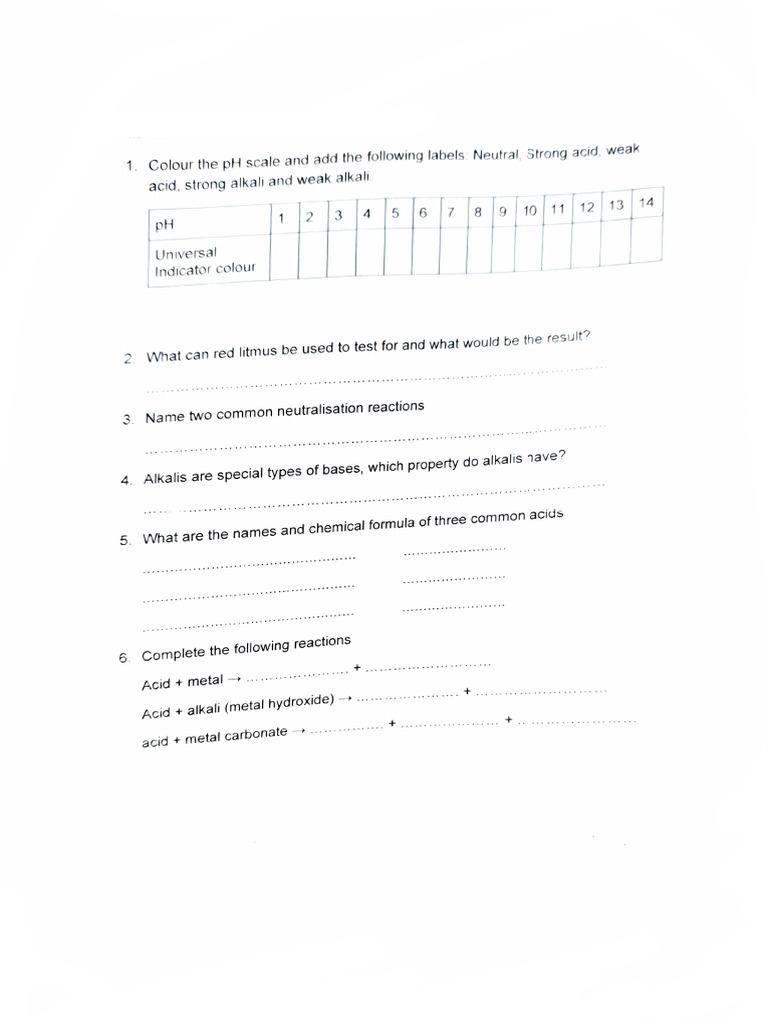Grade 8 Acids and Bases Worksheet | PDF | Hydroxide | Acid