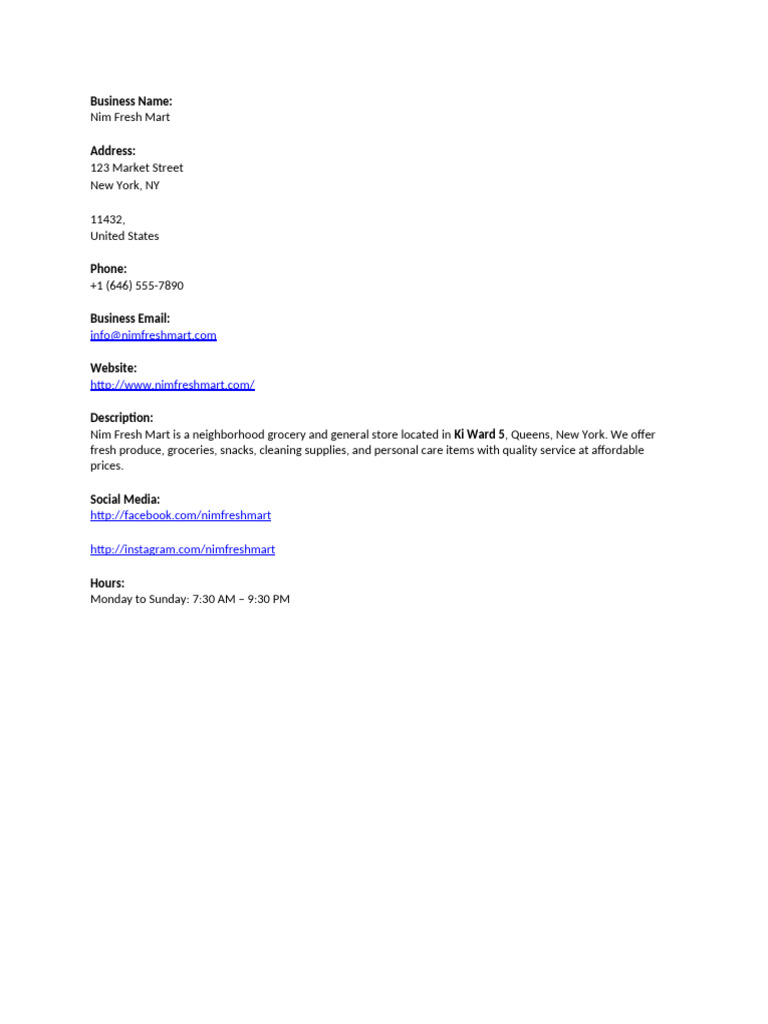 Nim Fresh Mart: Your Local Grocery Store | PDF