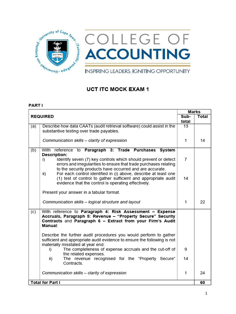 UCT ITC Mock Exam: Audit & Tax Analysis | PDF | Audit | Expense