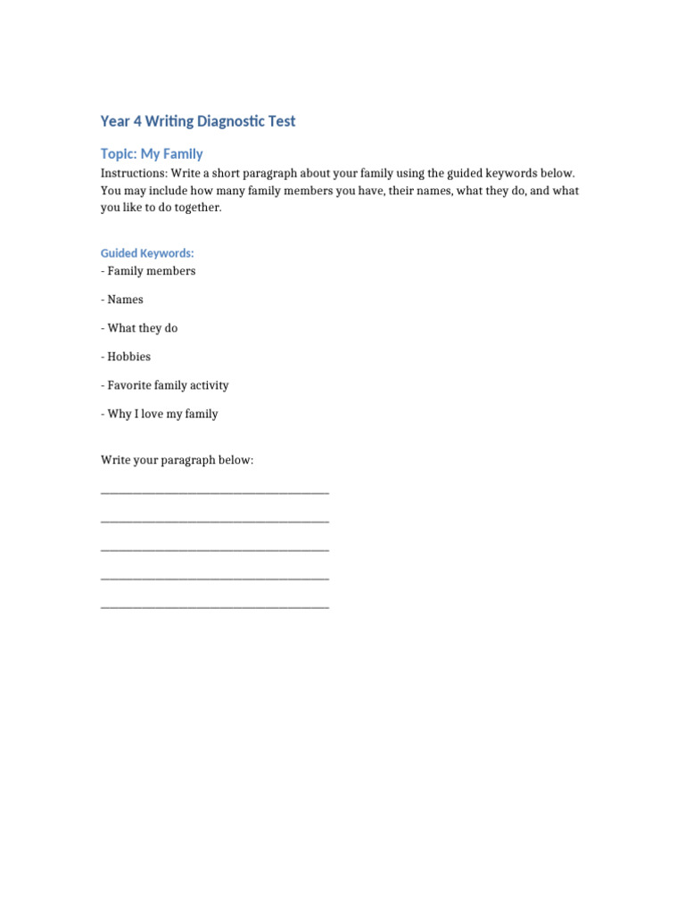 Year4 Writing Diagnostic My Family | PDF