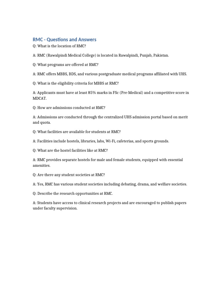 RMC Questions and Answers | PDF