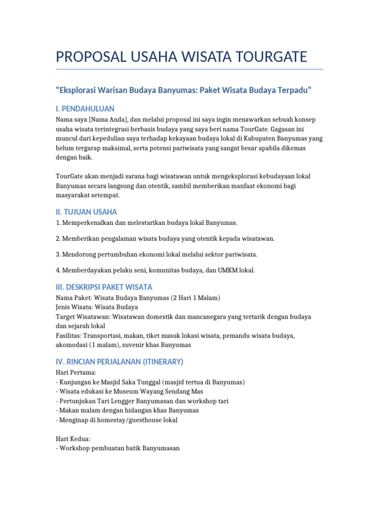 Proposal Wisata Budaya TourGate Personalized | PDF