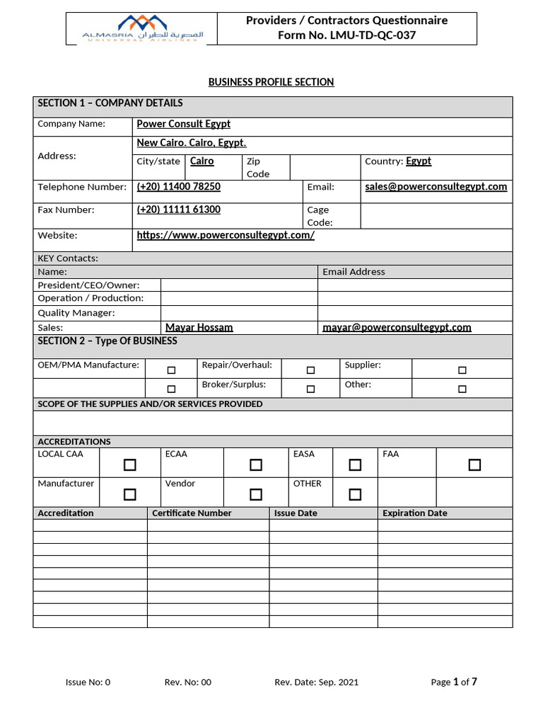 Provider Ontractor Questionnaire - Copy (Autorecovered) | PDF | Verification And Validation ...