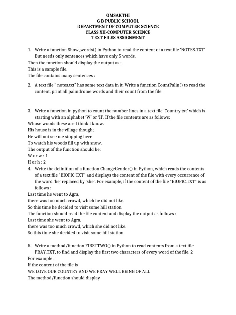 CLASS XII TEXT FILES ASSIGNMENT 1 | PDF | Text File | Filename
