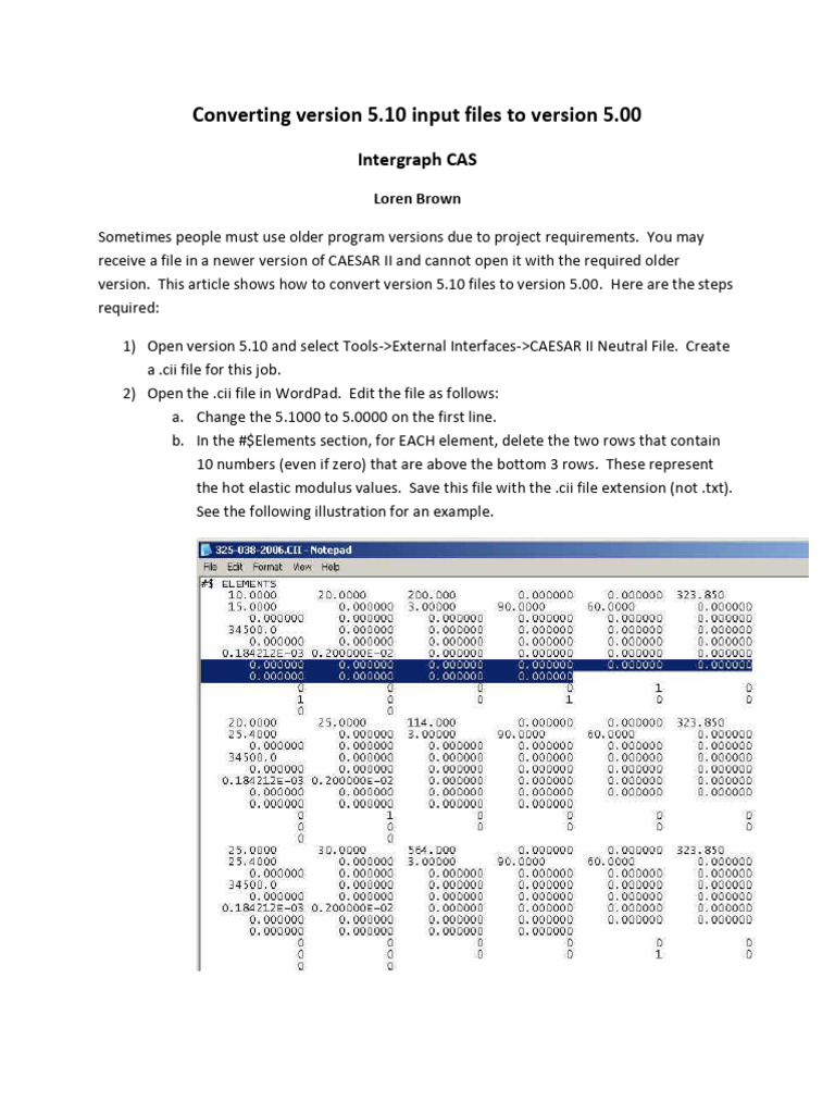 CAESAR II - Converting Version 5.10 Files To Version 5.00 | PDF