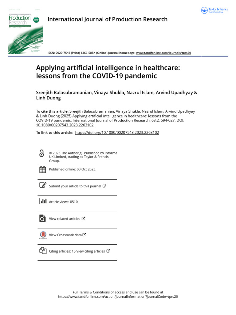 Applying Artificial Intelligence in Healthcare Lessons From The COVID-19 Pandemic | PDF ...