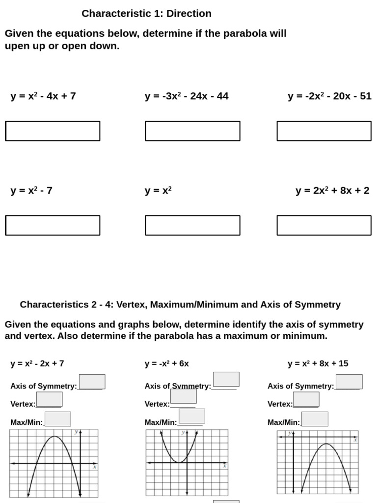 Practice - Characteristics of Quadratics | PDF