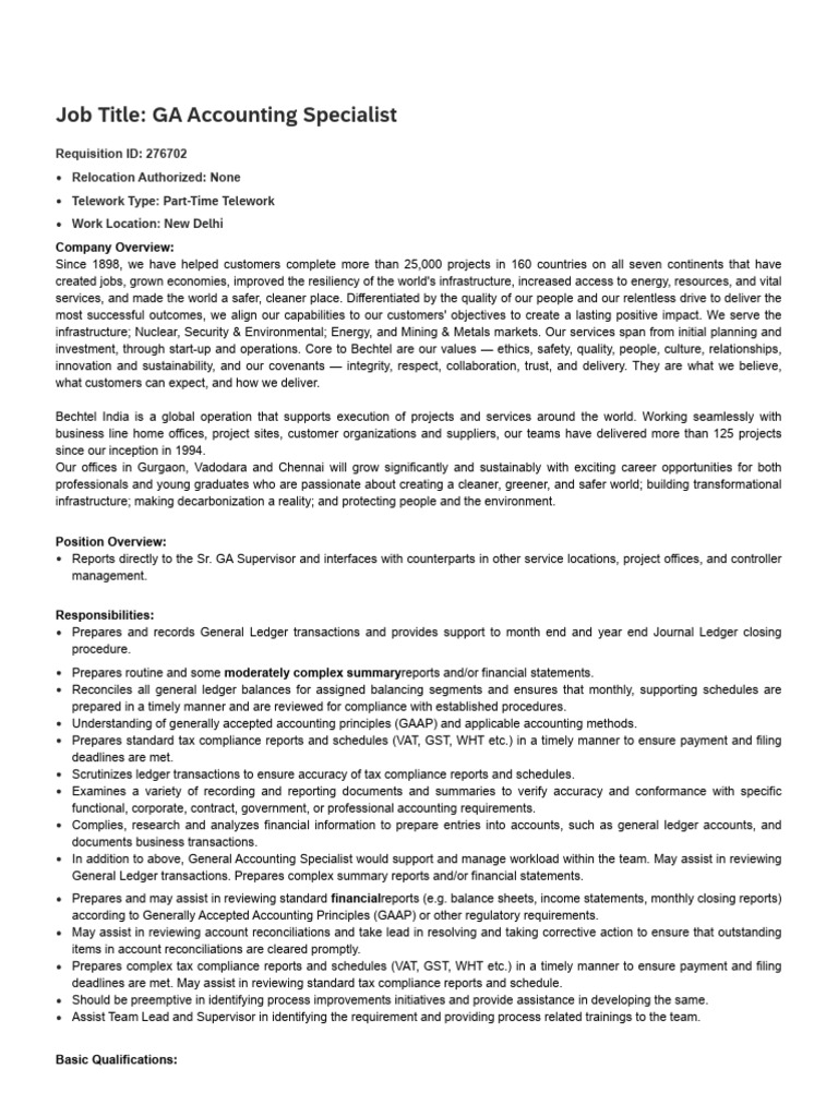 Job Description GA Accounting Specialist (REQ #276702) | PDF | Accounting | Regulatory Compliance