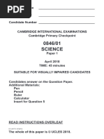 Cambridge Primary Checkpoint Science Exam Paper | PDF