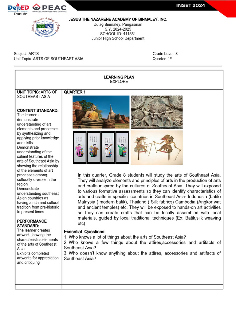 Q1 Arts Learning Plan | PDF | Human Communication | Liberal Arts Education