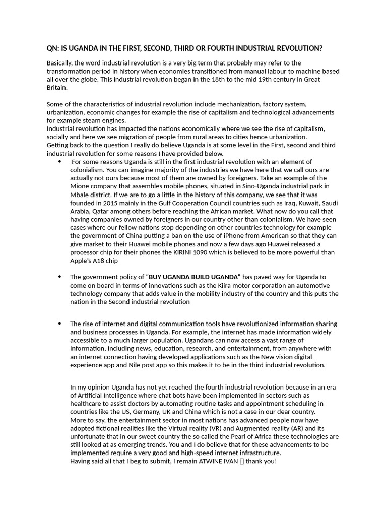 Industrial Revolution Assignment | PDF | Industrial Revolution | Uganda