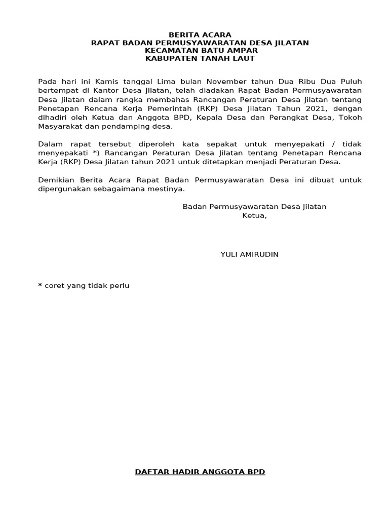 CONTOH BA RAPAT BPD - Word 97-2003 | PDF