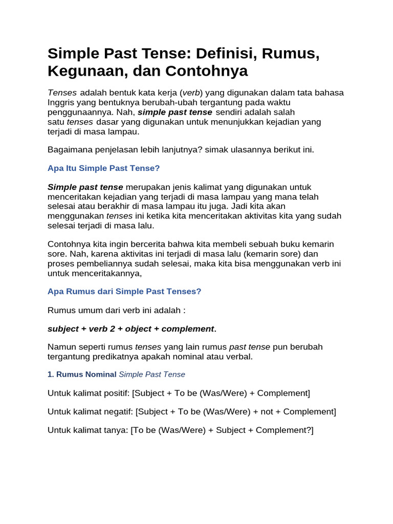 Panduan Lengkap Simple Past Tense | PDF
