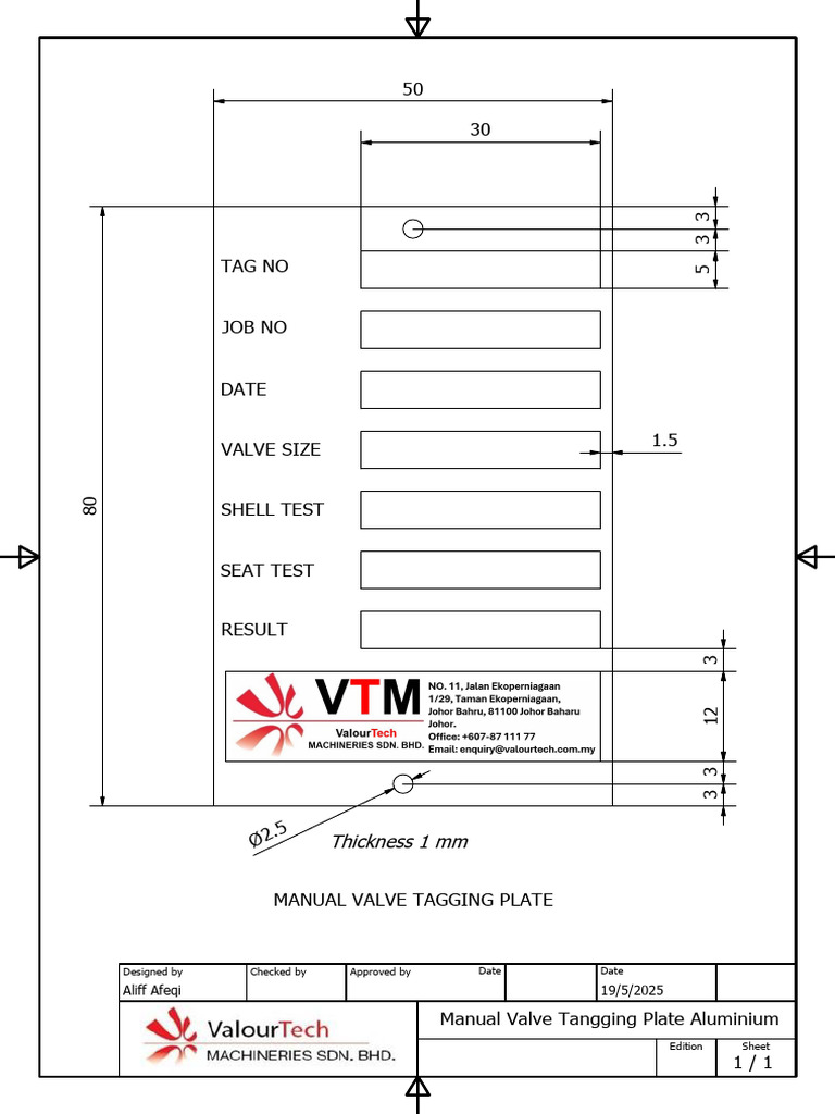 VTM Manual Valve Tangging Plate | PDF