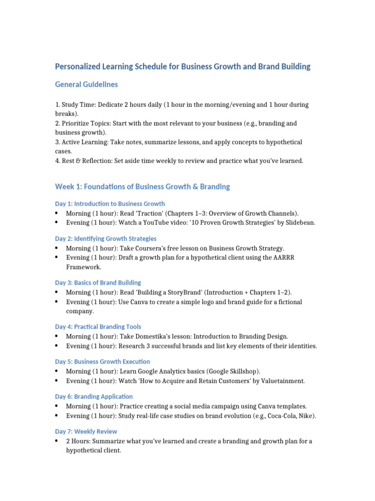 Learning Schedule Business Growth and Brand Building | PDF | Brand ...