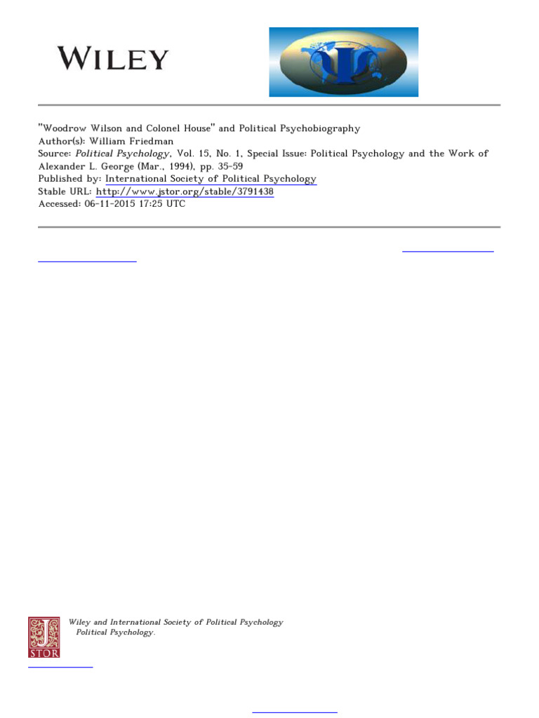 Woodrow Wilson and Colonel House | PDF | Psychology | Behavioural Sciences