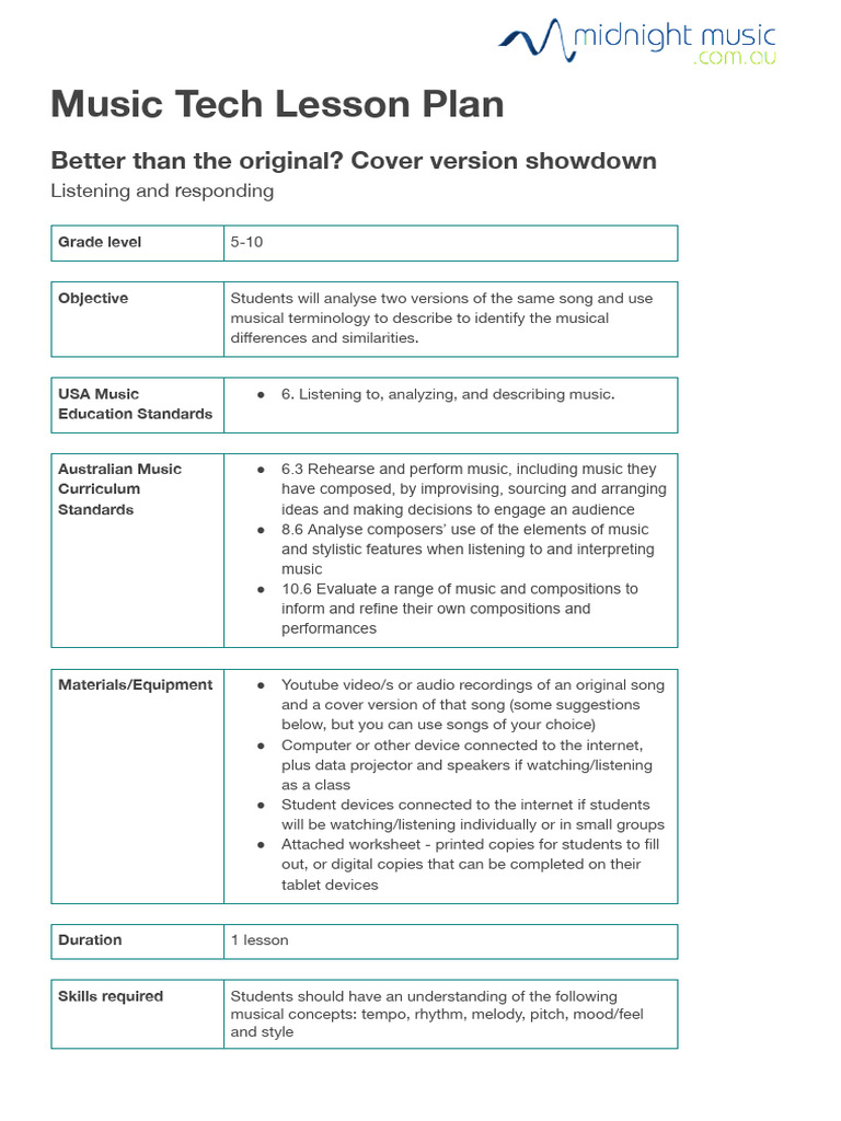 Lesson Plan - Better Than The Original | PDF | Musicology
