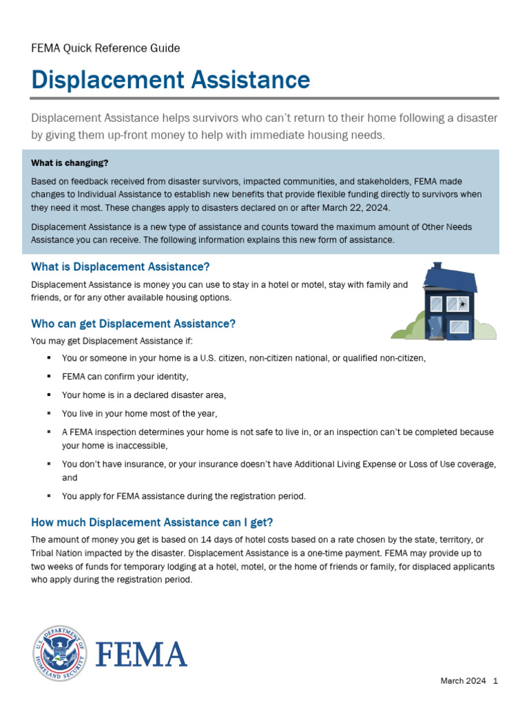 Fema Ia-Quick-Reference Displacement | PDF | Insurance | Federal ...