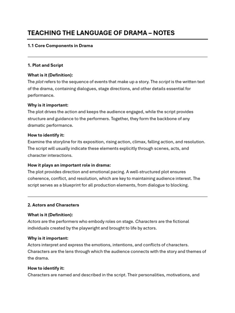 TEACHING THE LANGUAGE OF DRAMA - NOTES | PDF | Plot (Narrative) | Irony