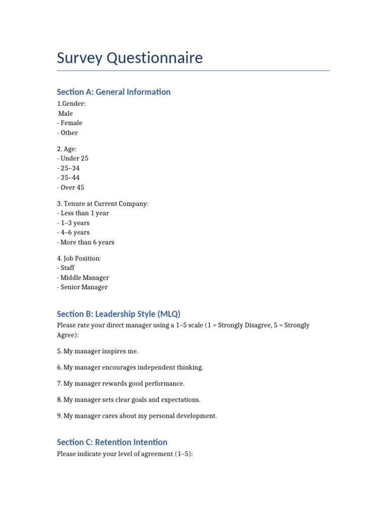Survey Questionnaire | PDF