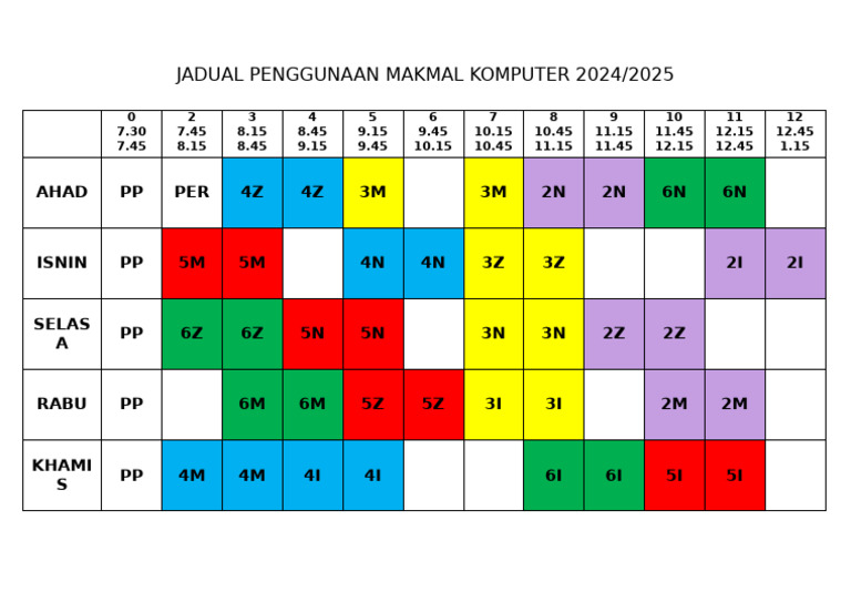 Jadual Penggunaan Makmal Komputer 2024 | PDF