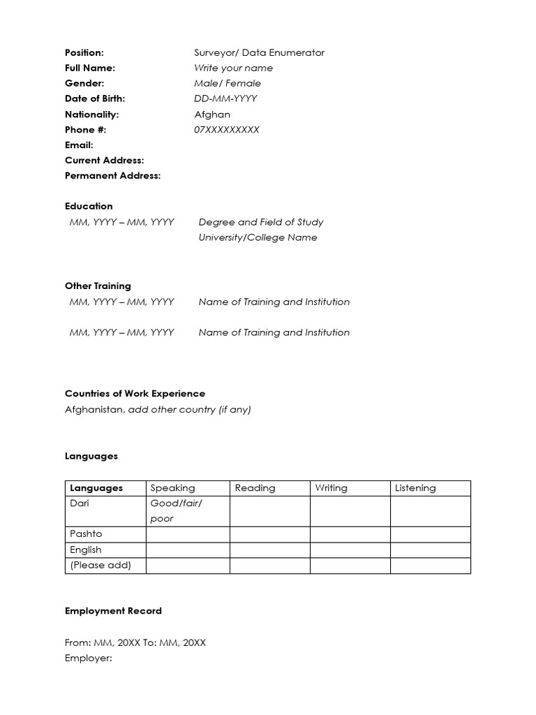 Standard CV - Template | PDF