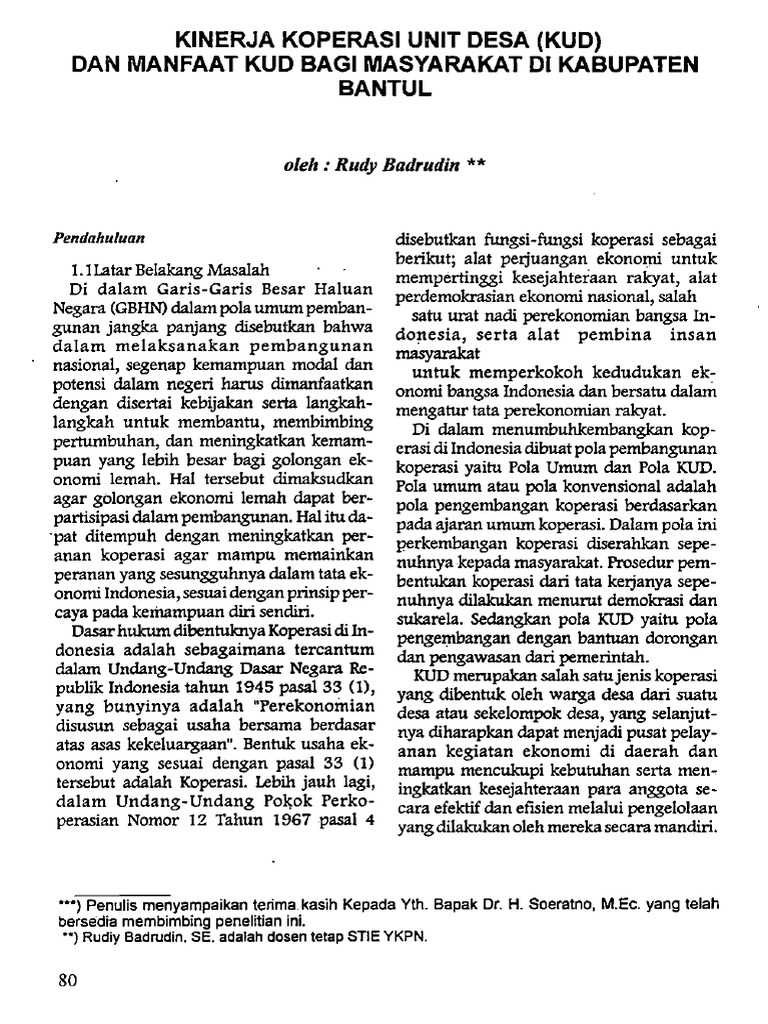 ID Kinerja Koperasi Unit Desa Kud Dan Manfa | PDF